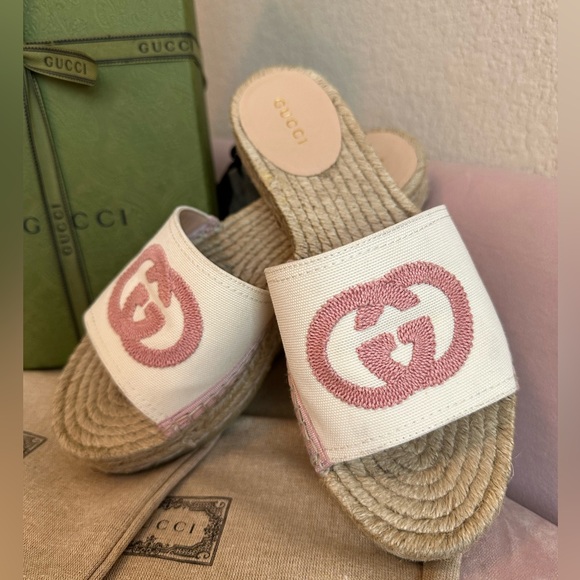 Gucci | Shoes | Authentic Gucci Espadrille Slides W Interlocking G Size ...